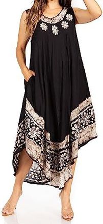 Sakkas A900 Robe Débardeur Batik Fleurs/Robe de Plage - Bleu Marine - Taille Unique