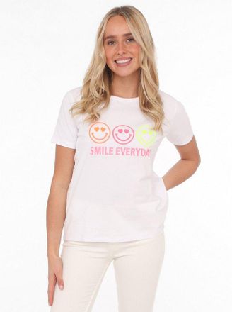 Zwillingsherz T-Shirt Smile everyday Rundhalsausschnitt, Kurzarm, Smile, Stickerei, Baumwollmischung