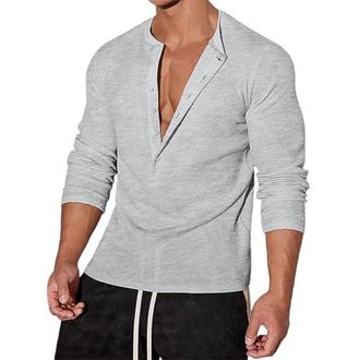 Generic Polo d&eacute;contract&eacute; pour homme - Style vacances - Coconut - Manches longues, Gris clair., XXL