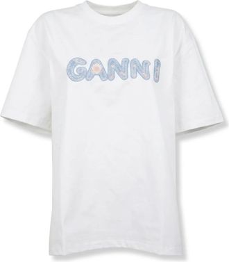 Ganni Femme, Tops, Blanc, Taille: 38 FR Logo T-Shirt