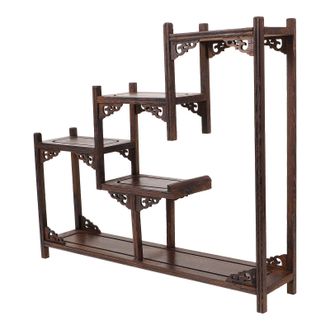 BESPORTBLE Massives Holz Ausstellungsregal mit Teetisch Kleiner Chinesischer Sammler Pr&auml;sentationsst&auml;nder aus Hartholz Vintage Kuriosit&auml;tenst&auml;nder f&uuml;r Wohnzimmer