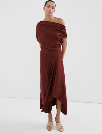 Mango Robe asym&eacute;trique &eacute;vas&eacute;e bordeaux - Femme - XXS - MANGO