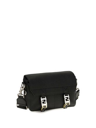 Fendi Mens Flow Romano Leather Crossbody Bag Nero Calf Bos Taurus Shoulder