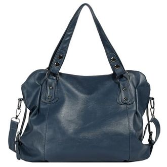 Generic Sac &agrave; bandouli&egrave;re en cuir synth&eacute;tique de grande capacit&eacute; avec rivets sous les bras pour femme, travail, shopping, voyage, bleu, 1.57x11.42x5.51inch