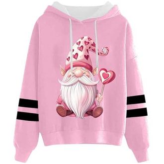Generic 2026 Saint Valentin Femmes Automne Et Hiver Casual Saint-Valentin Vieil Homme Assis Sur Le Sol Imprim&eacute; Cordon Sweat &agrave; Capuche, rose, XXL