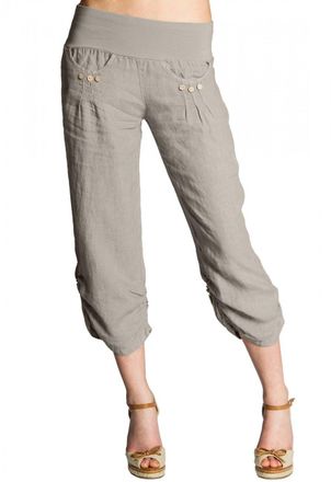 CASPAR Fashion KHS017 Damen 3/4 Leinen Hose, Farbe:Taupe, Größe:XXL - DE44 UK16 IT48 ES46 US14
