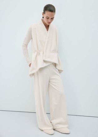 Mango Gilet imitation mouton retourn&eacute; crois&eacute; ivoire - Femme - S - MANGO