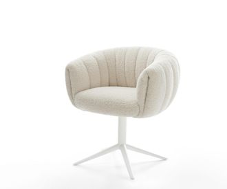 DELIFE Drehstuhl Jada-Flex Teddystoff Beige Fu&szlig;kreuz Wei&szlig; 360&deg; drehbar Wippfunktion Taschenfederkern, Esszimmerst&uuml;hle