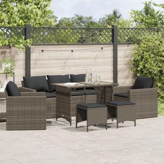 vidaXL Vidaxl - Salon de jardin 6 pcs avec coussins gris r&eacute;sine tress&eacute;e