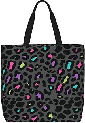 Generic Sac De Courses Imprim&eacute; L&eacute;opard Color&eacute; Sac &Agrave; Provisions Avec Poign&eacute;es R&eacute;utilisable Sacs &Agrave; Main, Pour Filles, &Eacute;cole, Voyage, Burea