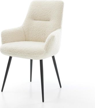 DELIFE Esszimmerstuhl Zelia-Flex mit Armlehnen Teddystoff Beige 4-Fuß konisch Schwarz Taschenfederkern, Esszimmerstühle