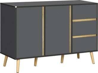 OEM Credenza Bassa Con Gambe, 2 Ante, 3 Cassetti, Grigio Scuro