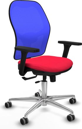 Piqueras y Crespo Stuhl f&uuml;r lange Arbeitsstunden mit 3D-Armen, h&ouml;henverstellbare Lendenwirbelst&uuml;tze, ausgestattet mit Syncro/Traslack und injiziertem Schaum, Blau/Rot