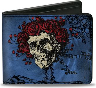 Buckle Down Herren Wallet Skull Grateful Dead/Roses Blues/Black/red Zweifalten-Geldb&ouml;rse, Mehrfarbig, 4.0 x 3.5