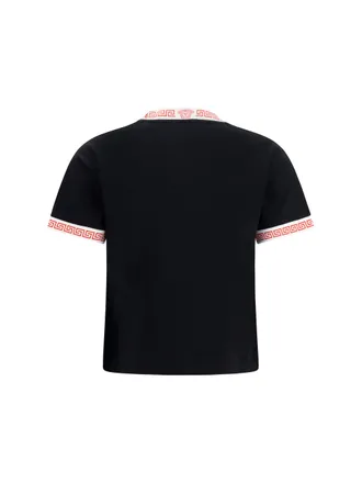 Versace Womens T-Shirt With Greca Details Black Cotton T-Shirts And Polos