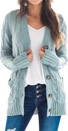 Generic Cardigan dautomne d&eacute;contract&eacute; &agrave; manches longues boutonn&eacute; sur le devant pour femme, cardigan ouvert sur le devant pour femme, bleu clair, XXL