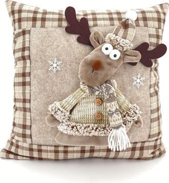 Heimtexland Dekokissen Bezug Weihnachten Filz Pl&uuml;sch 3D Deko Kissenh&uuml;lle mit Applikation Weihnachtsdeko Kissen Typ832 Elch