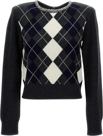 Self Portrait Femme, Pulls, Gris, Taille: 42 FR Argyle Crystal Sweater