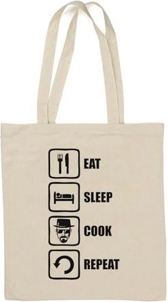 Generic Eat Sleep Cook Repeat Sac fourre-tout en coton naturel Blanc