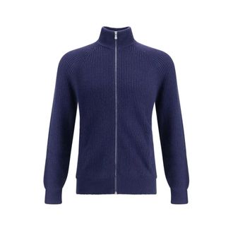 Brunello Cucinelli Gerippter Baumwoll-Cardigan mit Rei&szlig;verschluss - - Knitwear - Herren - Blau - L