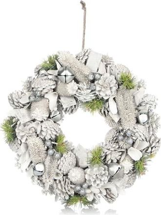Com-Four Guirlande de Porte pour No&euml;l - Couronne de lAvent Blanche avec Paillettes - d&eacute;coration de No&euml;l - d&eacute;coration (Couronne de lAvent L)