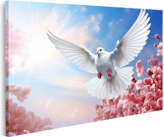 Islandburner Bild auf Leinwand Friedenstaube im Fr&uuml;hlingsbl&uuml;tenmeer am strahlenden Himmel Bilder Wandbilder Poster
