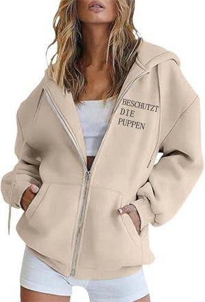 Generic Sweat &agrave; capuche pour femme, veste &agrave; capuche longue, sweat &agrave; capuche avec manches longues, fermeture &eacute;clair, manteau surdimensionn&eacute;, style sport, ferme