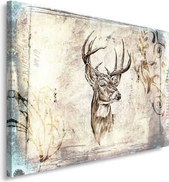 Feeby Frames Feeby, Leinwandbild, Bilder, Wand Bild, Wandbilder, Kunstdruck 70x100cm, Hirsch, Muster, Sepia, SKANDINAWISCHER Stil, Vintage