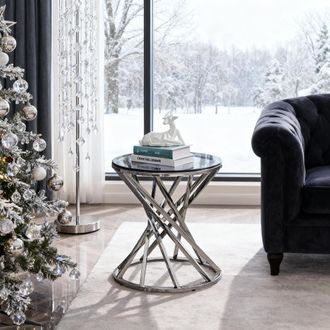 Ainpecca Beistelltisch rund 50 cm aus geh&auml;rtetem Glas und Edelstahl moderner Couchtisch Glastisch f&uuml;r Wohnzimmer und Schlafzimmer Kleiner Wohnzimmertisch als N