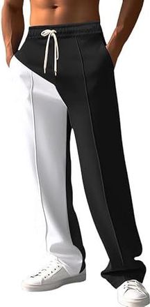 Generic Pantalon de surv&ecirc;tement pour homme - Coupe droite - Coupe ample - Style d&eacute;contract&eacute; - Pantalon de yoga bicolore - Taille &eacute;lastique avec cordon de serr