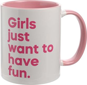 Widdop and Co Say It with Songs Tasse au&szlig;en wei&szlig; / innen rosa - Girls Just Want to Have Fun - Scannen Sie QR-Code und spielen Sie auf Spotify, YouTube & mehr, Haush