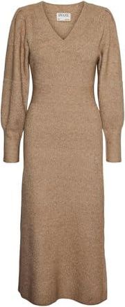 Vero Moda Vmangalina Robe en Tricot à col en V 7/8 VMA, Gris Clair, XS Femme