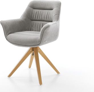 DELIFE Drehstuhl Kaira-Flex Strukturstoff Soft Grau Holzgestell kantig Natur 180&deg; drehbar, Esszimmerst&uuml;hle