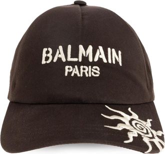 Balmain Homme, Accessoires, Brun, Taille: ONE Size Casquette en coton avec broderie Paris et Soleil