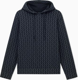 A|X Armani Exchange Mens Essential, All Over Logo Hooded Sweatshirt, Black/Black Allover, S