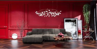 Jack & Alice home24 Ecksofa Malter Grau/Dunkelgrau Samt 293 x 83 x 198cm Longchair davorstehend links mit Schlaffunktion Glamour