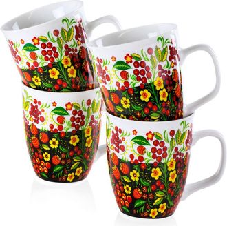 Olymp Olymp Tassen - 4er Set - Hohloma, 400 ml Porzellan Becher Kaffeetassen