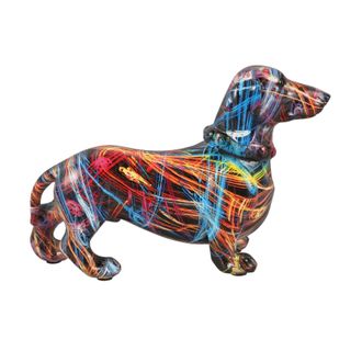 Garneck Bunte Resin Dackel Skulptur Glänzende Dachshund Figur Handgefertigte Filigrane Hund Dekoration für Wohnzimmer Büro Kompaktes Langlebiges Haustier Orna