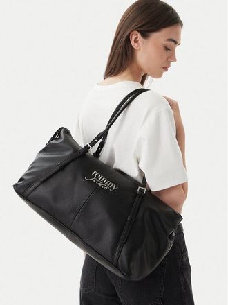 Tommy Jeans Handtasche Pebble Grain Metal Logo Tote Bag AW0AW18472 Schwarz