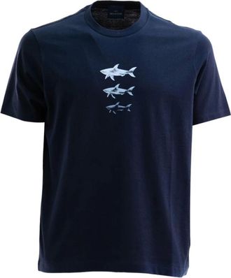 Paul & Shark Homme, Tops, Bleu, Taille: 3XL Shark Print Crew Neck Short Sleeve T-shirt