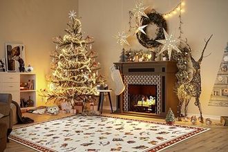 Villeroy & Boch Toys Delight Tapis Design nostalgique Sapin de Noël et Sapin de Noël pour Salon, Chambre à Coucher, Salle à Manger, Couloir Rouge Multicolore 160 x 23
