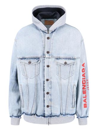 Balenciaga veste en jean à capuche - Bleu