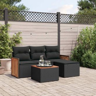 vidaXL Salon de jardin 5 pcs avec coussins noir r&eacute;sine tress&eacute;e - Vidaxl