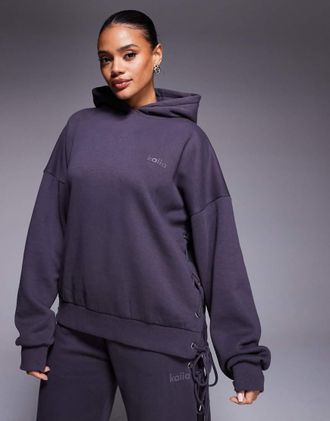 KAIIA Oversize-Kapuzenpullover in Anthrazit mit Schnürung und hohem Baumwollanteil, Kombiteil-Grau