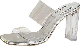 Generic Pantoufles d&eacute;t&eacute; ouvertes pour femme - 39 - Antid&eacute;rapantes - Talon bloc - Sandales plates transparentes - Ceinture carr&eacute;e - Bout ouvert - Sandales &agrave; ta