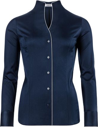 Vincenzo Boretti Bluse, Slim-fit/tailliert, Stretch, Kelchkragen - bügelleicht dunkelblau 38