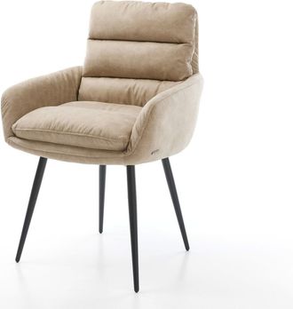 DELIFE Esszimmerstuhl Abelia-Flex mit Armlehnen Mikrofaser Beige Vintage 4-Fuß konisch Schwarz, Esszimmerstühle