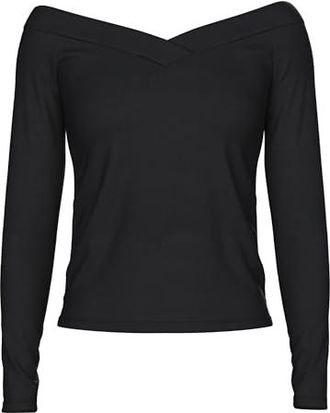 Pieces PCMALIVA LS Off Shoulder V-Neck Top Noos, T-Shirt, Opacity, Black, X-Small