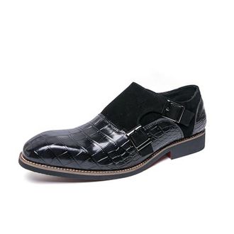 Generic Mocassins &agrave; enfiler en cuir avec double sangle moine pour homme, Noir, 42 2/3 EU