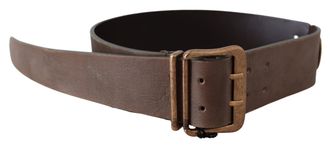 Ermanno Scervino Womens Brown Leather Wide Bronze Buckle Waist Belt